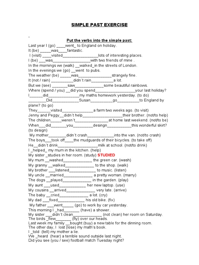 Simple Past Exercise 1 Resuelto | PDF