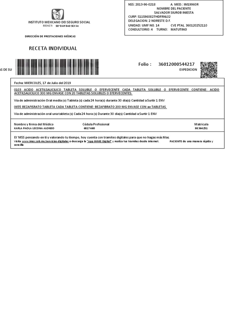 Receta-IMSS Editable | PDF | Drogas | Farmacología