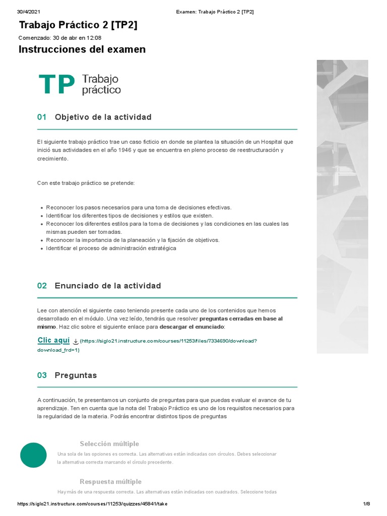 Examen - Trabajo Práctico 2 Adm (TP2) | PDF | Hospital | Planificación