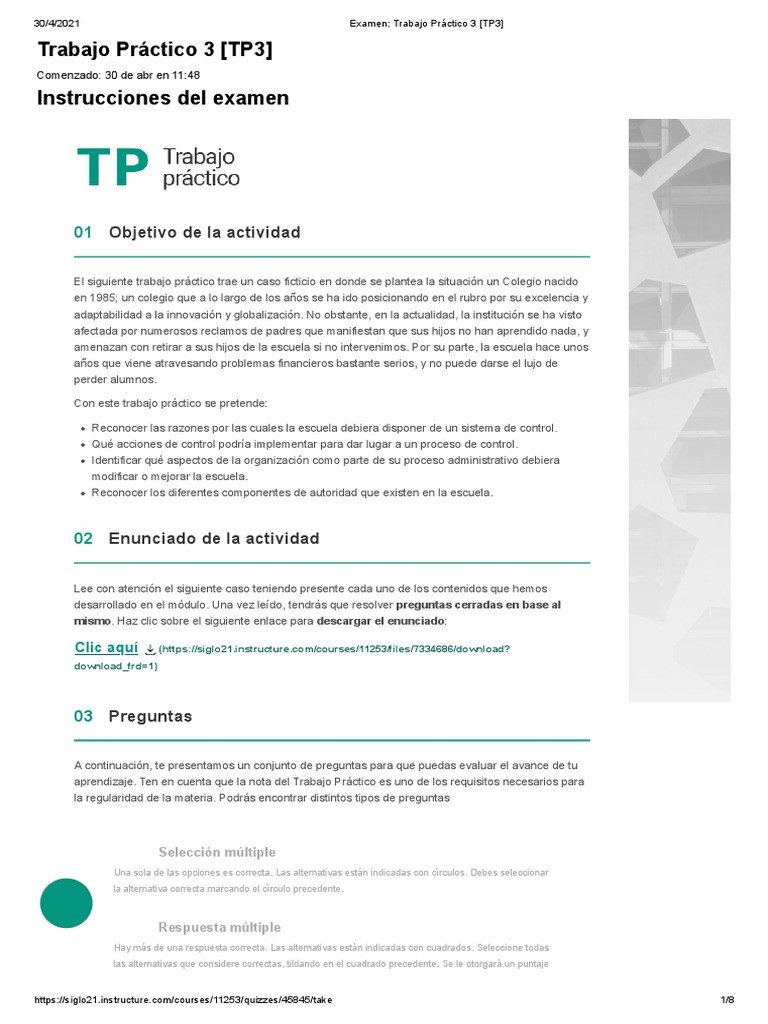 Examen - Trabajo Práctico 3 Adm (TP3) | PDF | Prueba (evaluación) | Albert Einstein