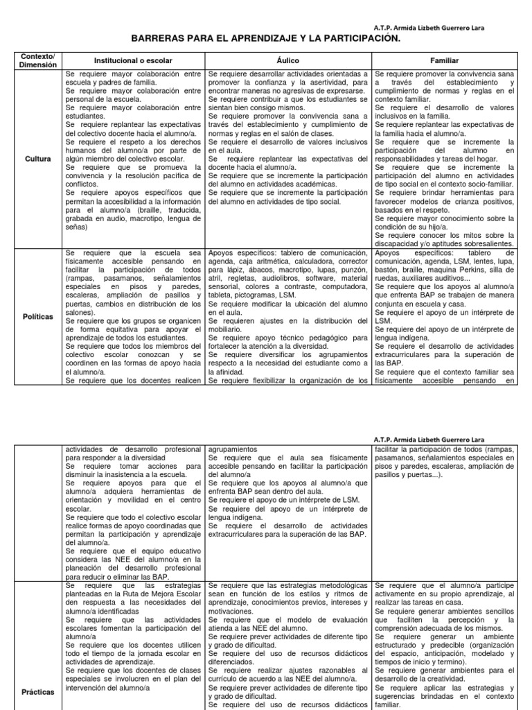 Barreras para El Aprendizaje y La Participación | PDF | Plan de estudios | Aprendizaje