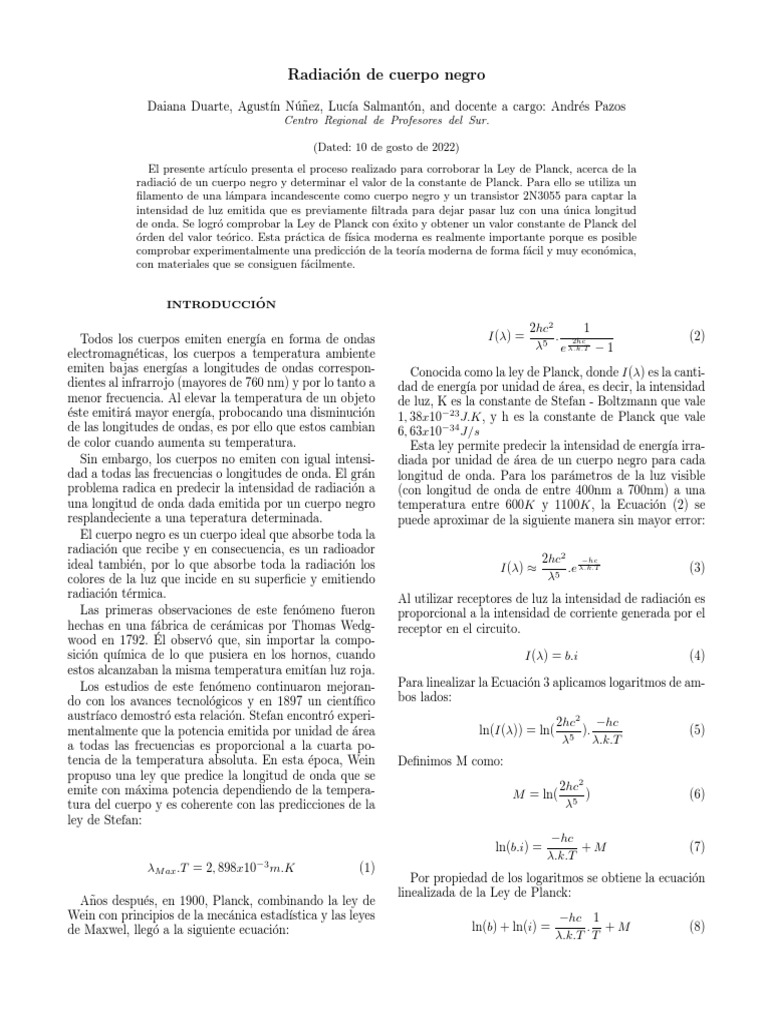 Radiaci On de Cuerpo Negro | PDF | Radiación electromagnética | Ligero