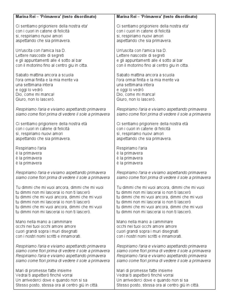 Canzone Primavera - Marina Rei | PDF