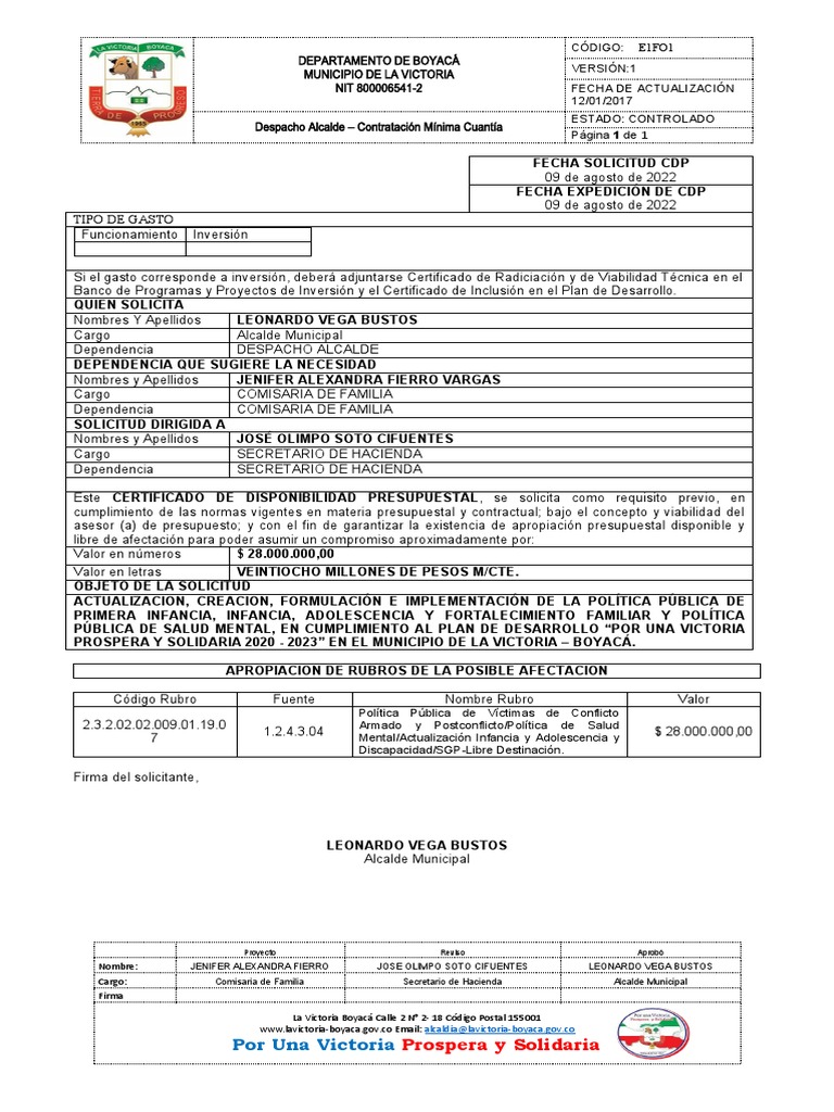 01 SOLICITUD DE CDP - Politicas Publicas | PDF | Gobierno