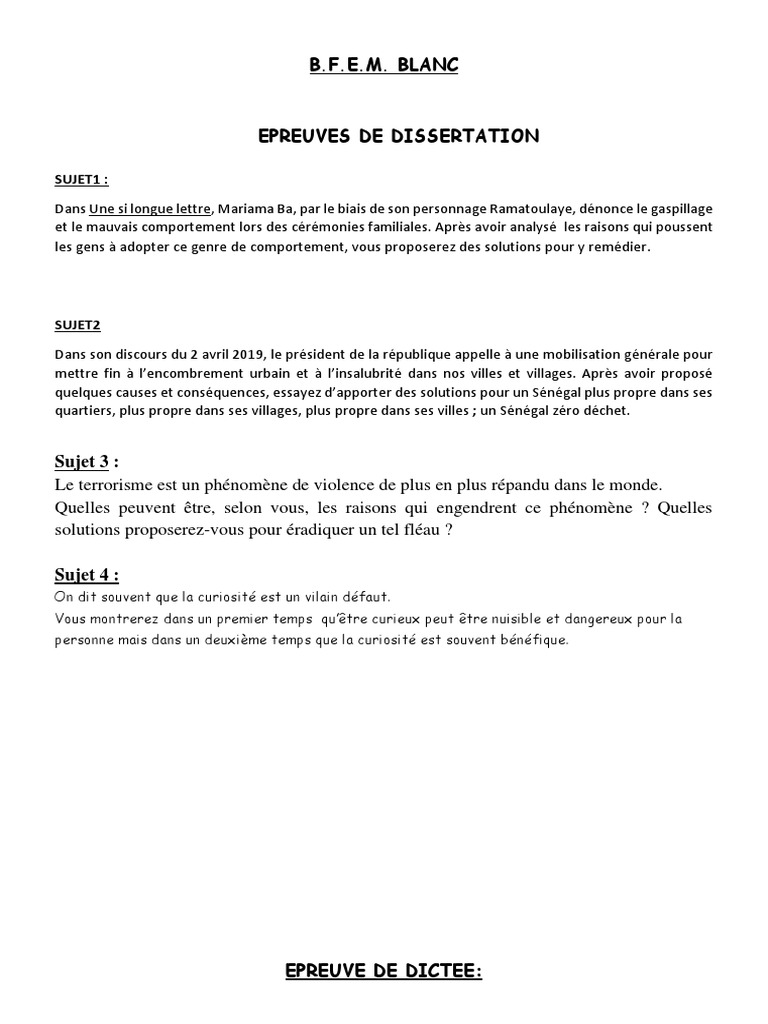 Epreuves Examen Bfem Blanc - Francais - Mai 2019 | PDF | Syntaxe | Linguistique