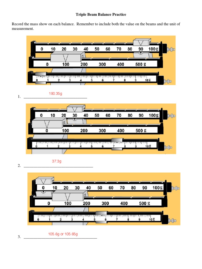 Triple Beam Balance Mass Recording Guide | PDF