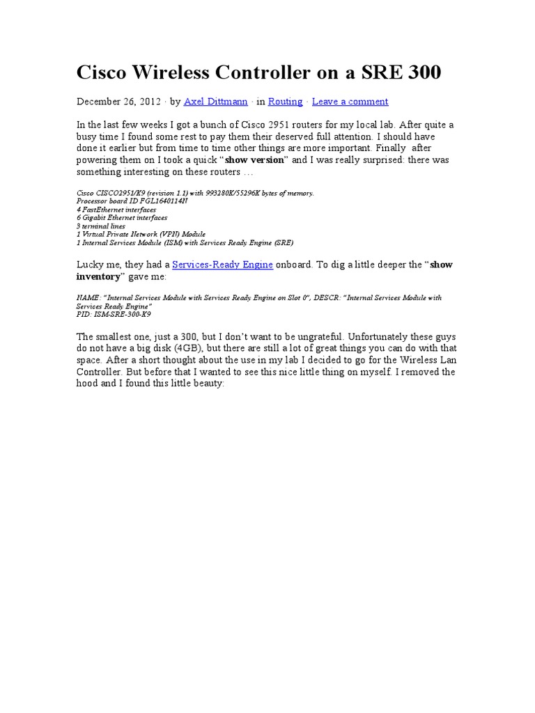 Cisco Wireless Controller On A SRE | PDF | Router (Computing ...