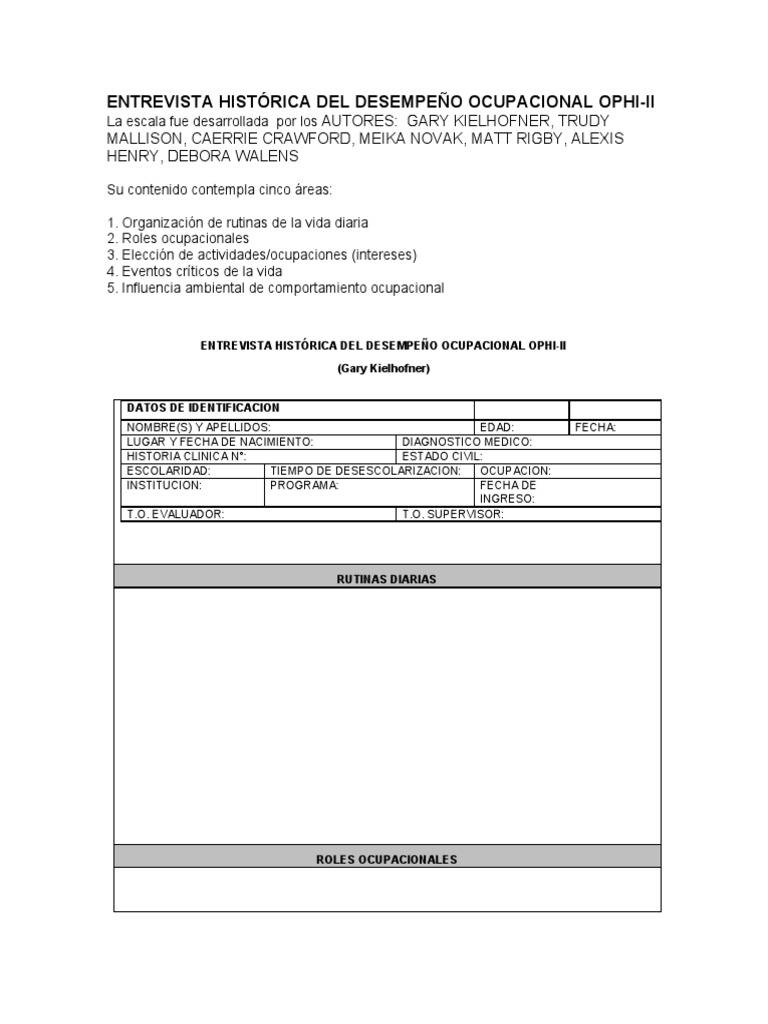 Evaluación OPHI-II en Desempeño Ocupacional | PDF | Comportamiento
