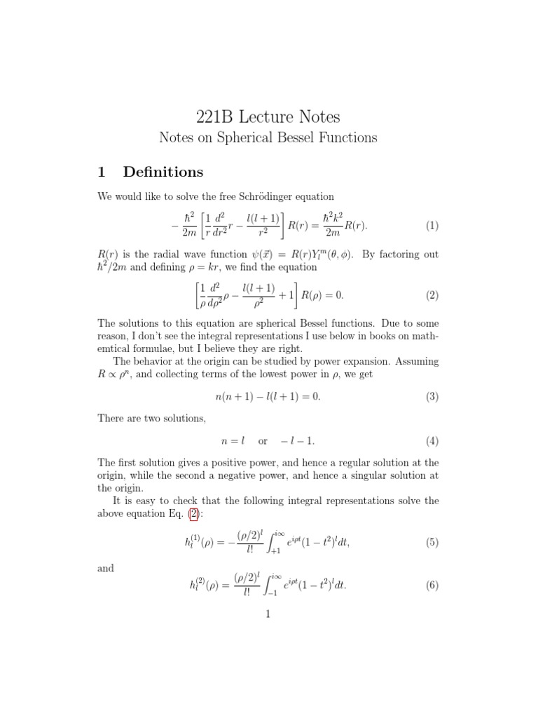 Spherical Bessel Functions Overview | PDF | Differential Geometry ...