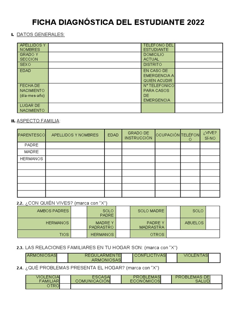 Ficha-Diagnostica-Del Estudiante-2022 | PDF