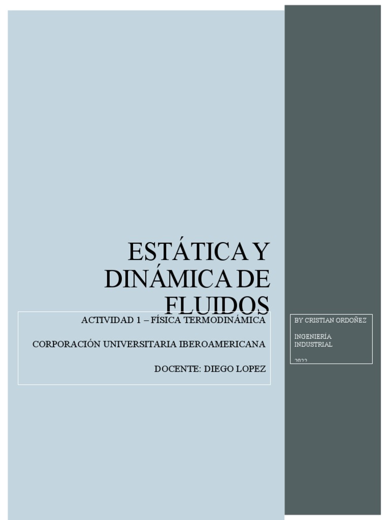 Actividad 1 - Estática y Dinámica de Fluidos | PDF | Presión | Mecanica clasica