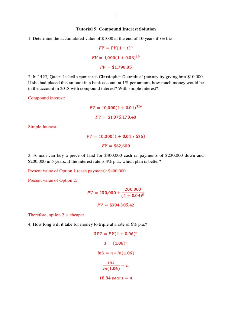 2 - Tutorial 6 - Solution | PDF | Interest | Compound Interest