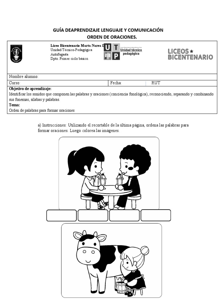 Guía de Aprendizaje - Orden de Oraciones | PDF