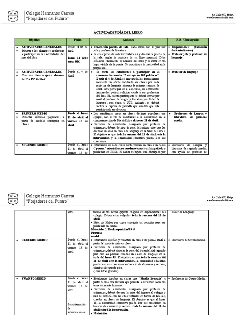 ACTIVIDADES DÍA DEL LIBRO | PDF