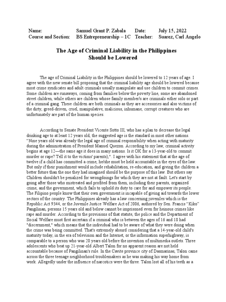 Position Paper Ethics (Lowering The Age of Criminal Liability) | PDF ... Position Paper Ethics (Lowering The Age of Criminal Liability) | PDF ...