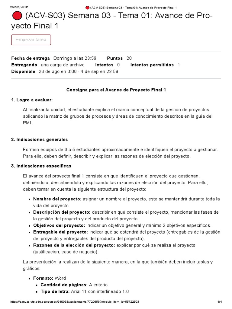 ? (ACV-S03) Semana 03 - Tema 01 - Avance de Proyecto Final 1 | PDF ? (ACV-S03) Semana 03 - Tema 01 - Avance de Proyecto Final 1 | PDF