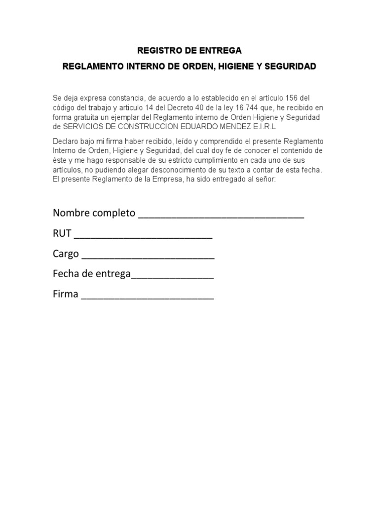 Entrega Reglamento Interno | PDF