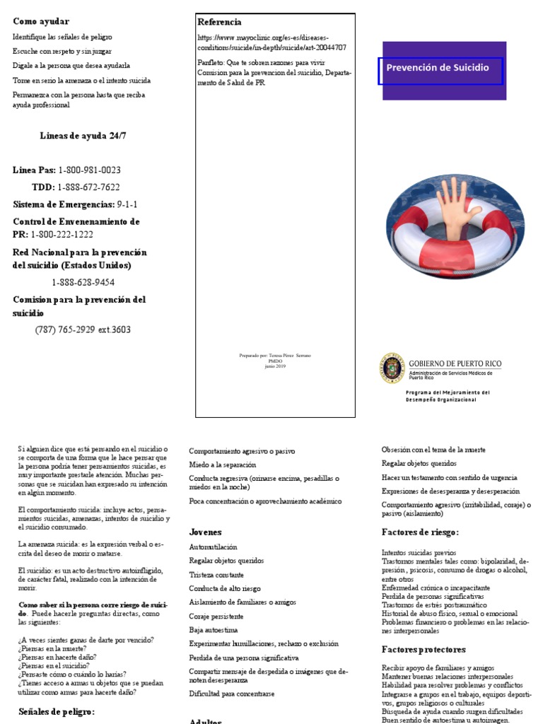 Hoja Informativa Prevencion Suicidio Pacientes | PDF | Suicidio ...