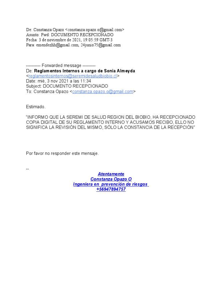 Seremi Documento Recepcionado | PDF