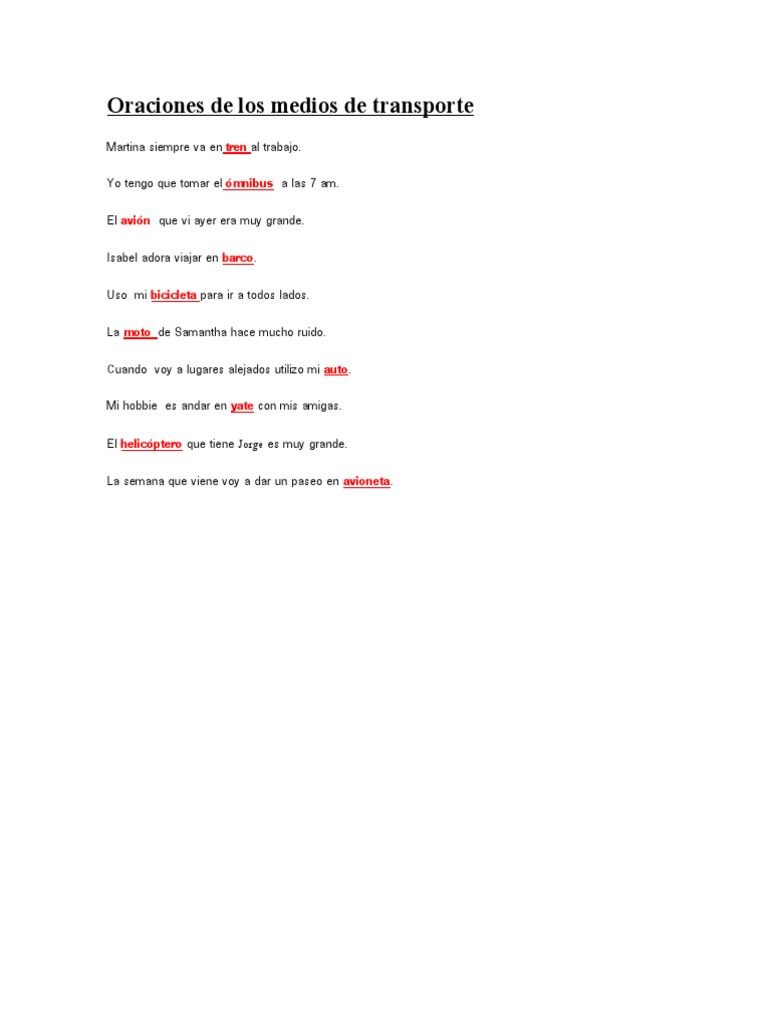 Ejemplos de oraciones con transporte | PDF
