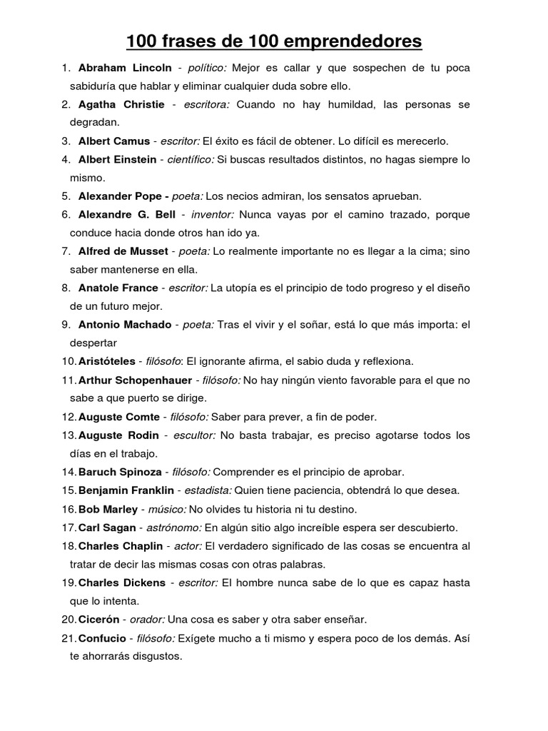 100 Frases Inspiradoras de Emprendedores | PDF | Escritores