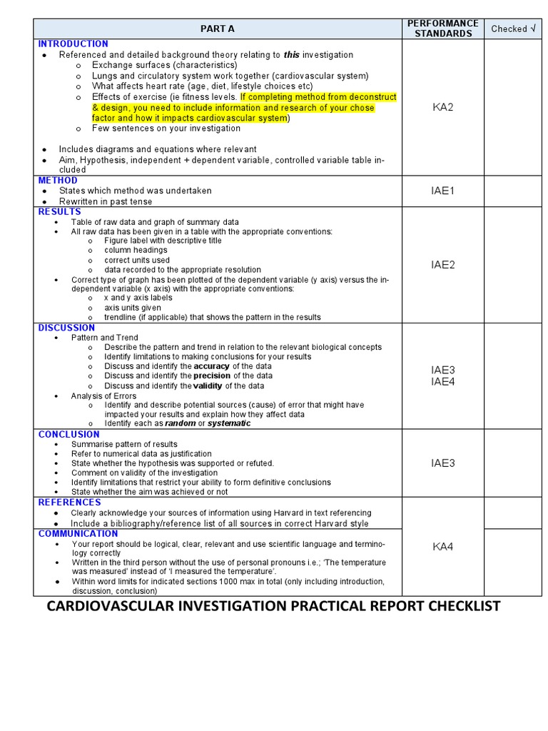 Cardiovascular Investigation Practical Report Checklist | PDF | Data ...