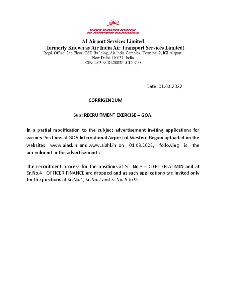 Corrigendum - Goa Recruitment Advertisement | PDF