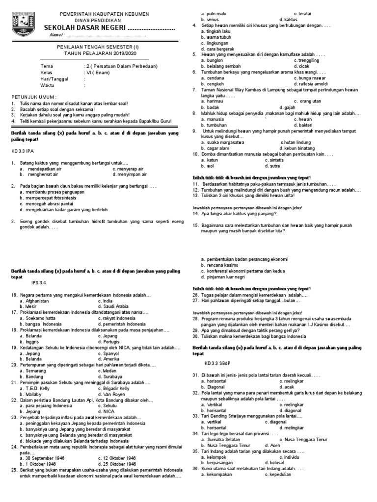 PTS 1 Kelas 6 Tema 2 - IPA, IPS, SBDP - 073127 | PDF