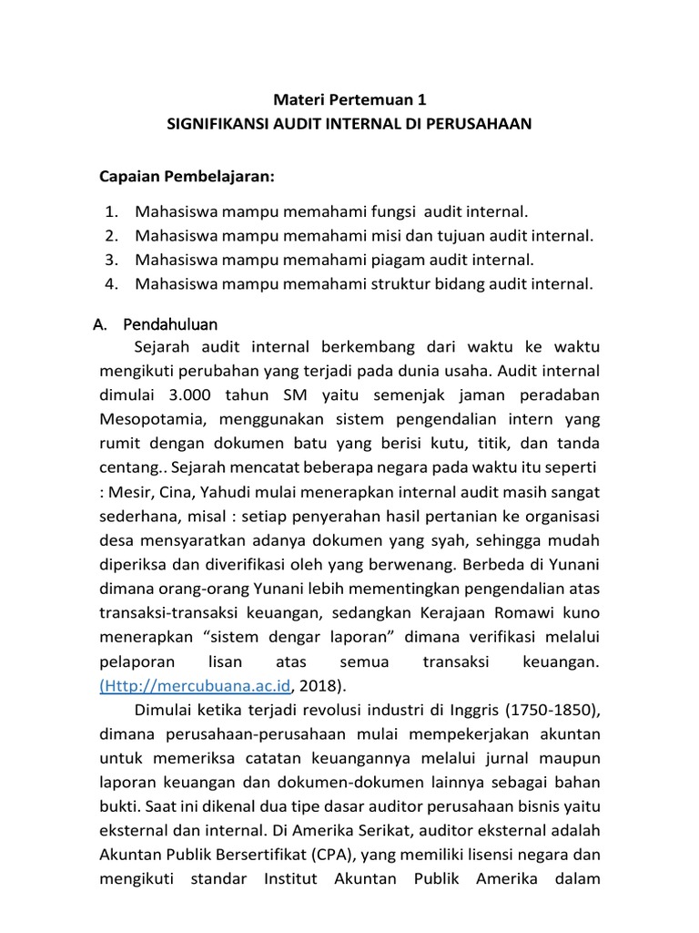 Signifikansi Audit Internal Perusahaan | PDF | Karier & Perkembangan | Pengelolaan Keuangan & Uang