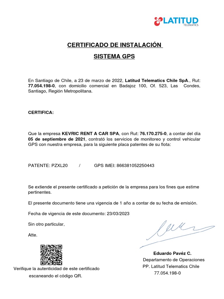 Certificado de GPS | PDF