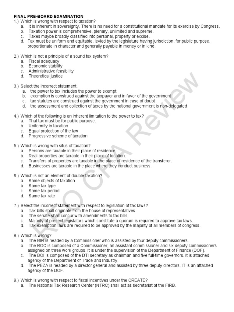 TAX Final-PreBoard-Exam | PDF | Taxes | Value Added Tax