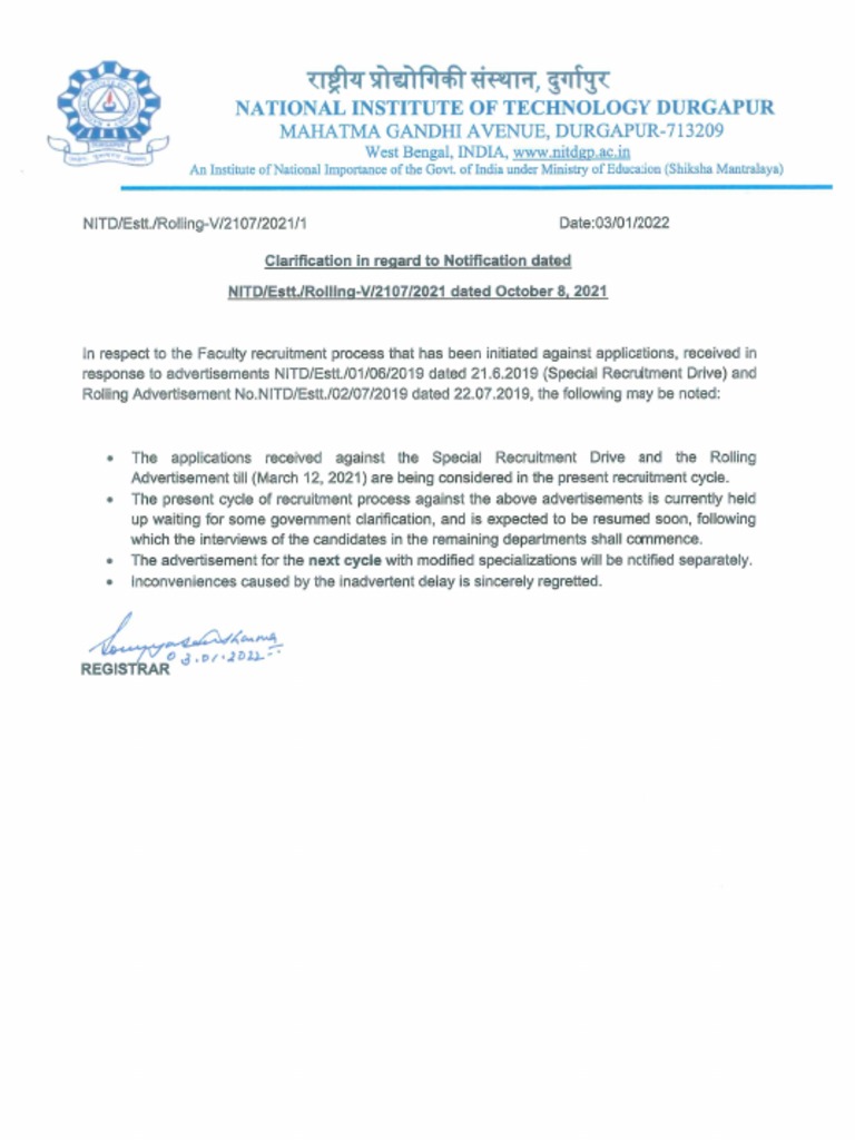 Faculty Recruitment Process - NITD | PDF