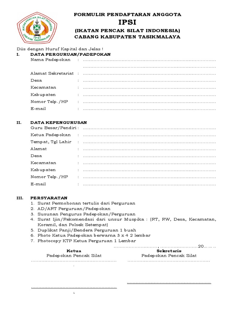 Formulir Pendaftaran Anggota IPSI | PDF