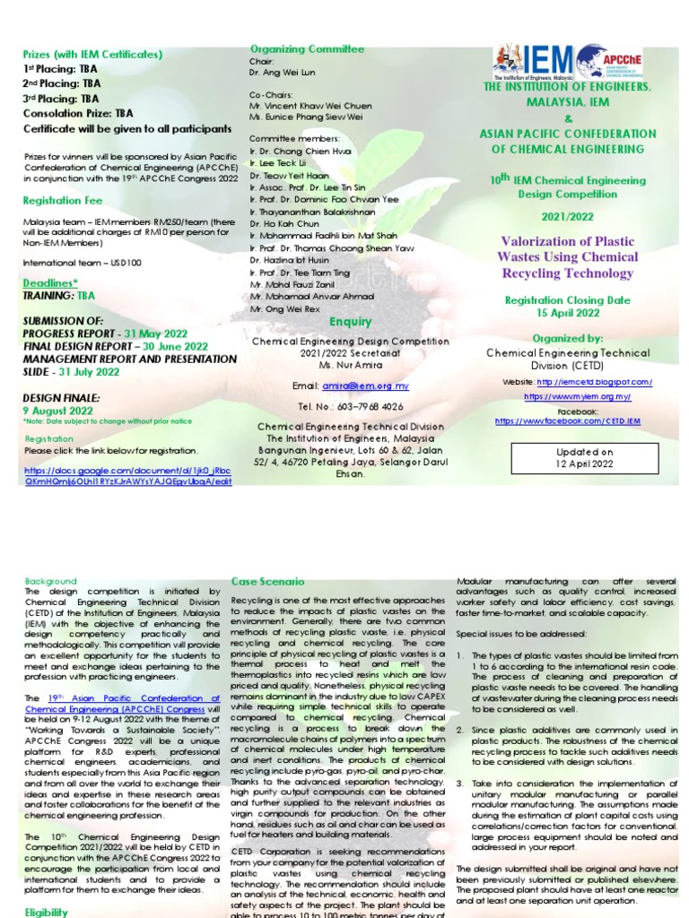 10th IEM Design Competition APPCHE v2 | PDF | Recycling | Plastic