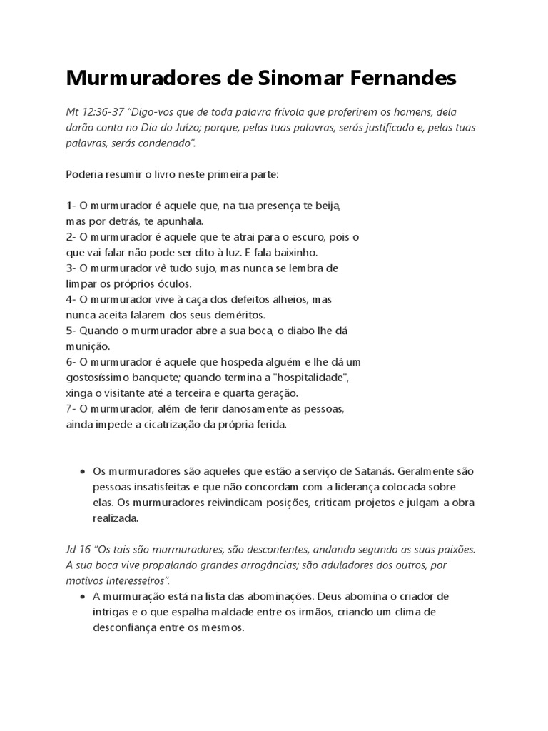 Resumo Murmuradores de Sinomar Fernandes | PDF | Aarão | Presente ...