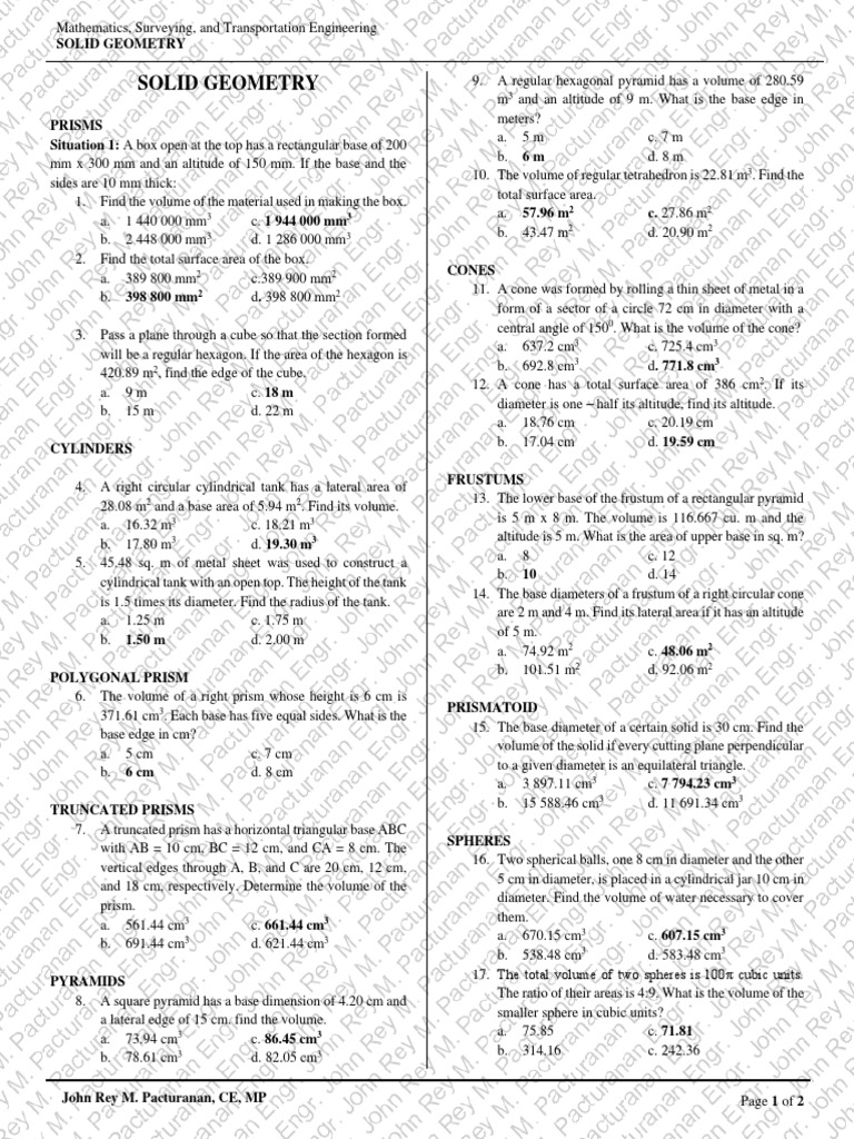 Solid Geometry | PDF | Sphere | Volume