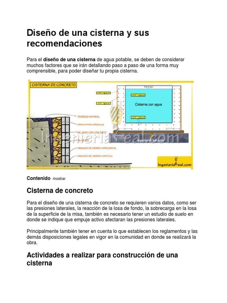 Diseño de Una Cisterna y Sus Recomendaciones | PDF | Hormigón | Agua