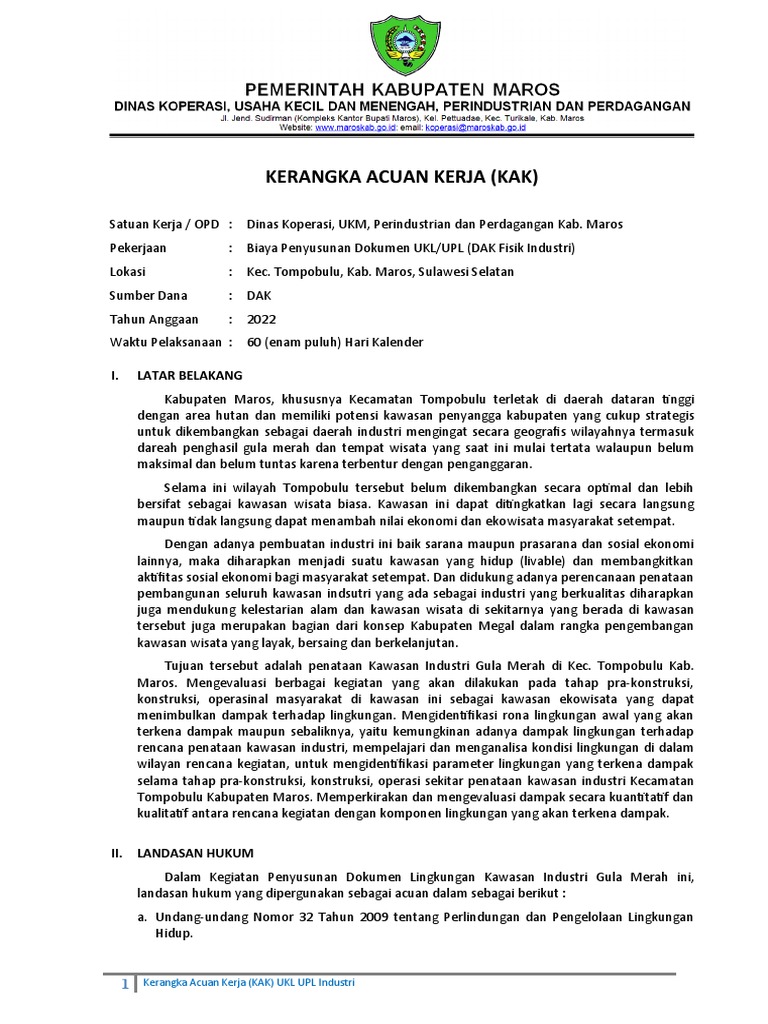 04 - KAK UKL UPL Industri - Rev | PDF | Teknologi & Rekayasa