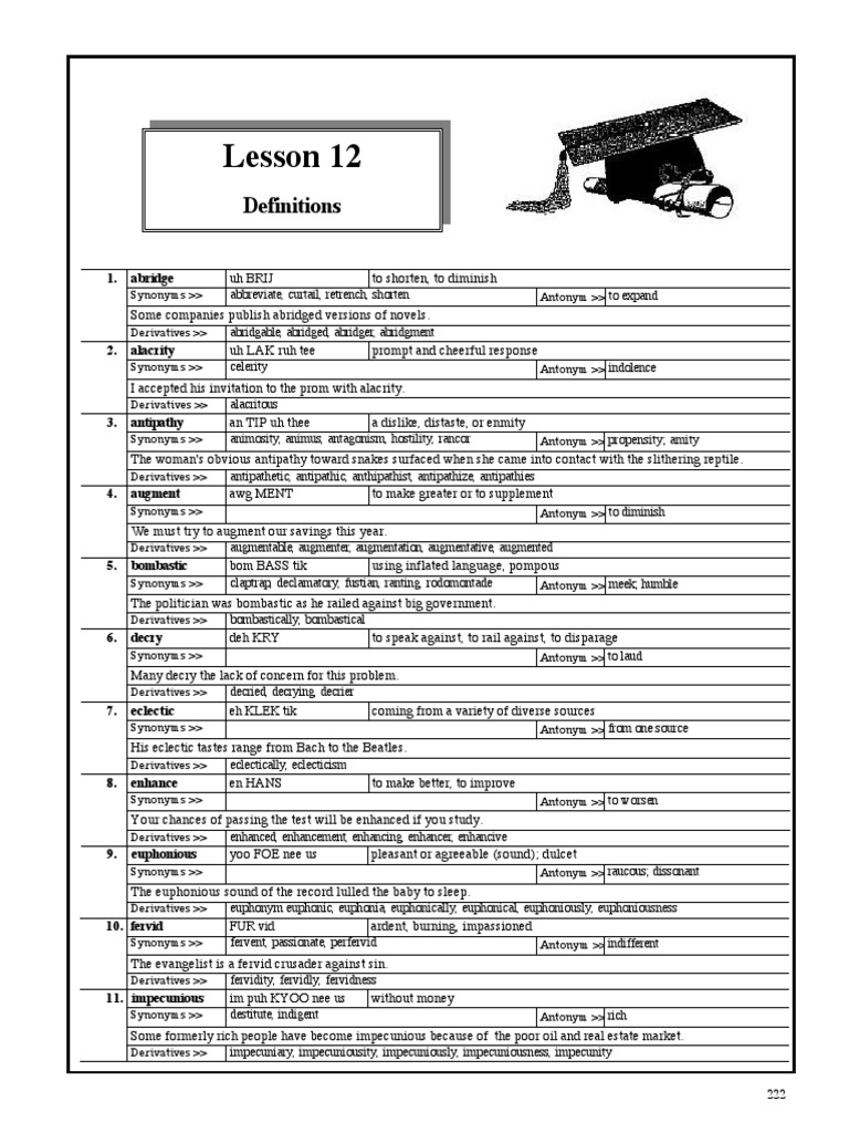 Vocab Lesson 12-1 | PDF