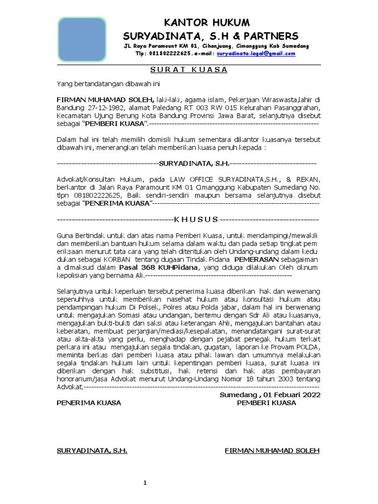 Surat Kuasa Radit | PDF