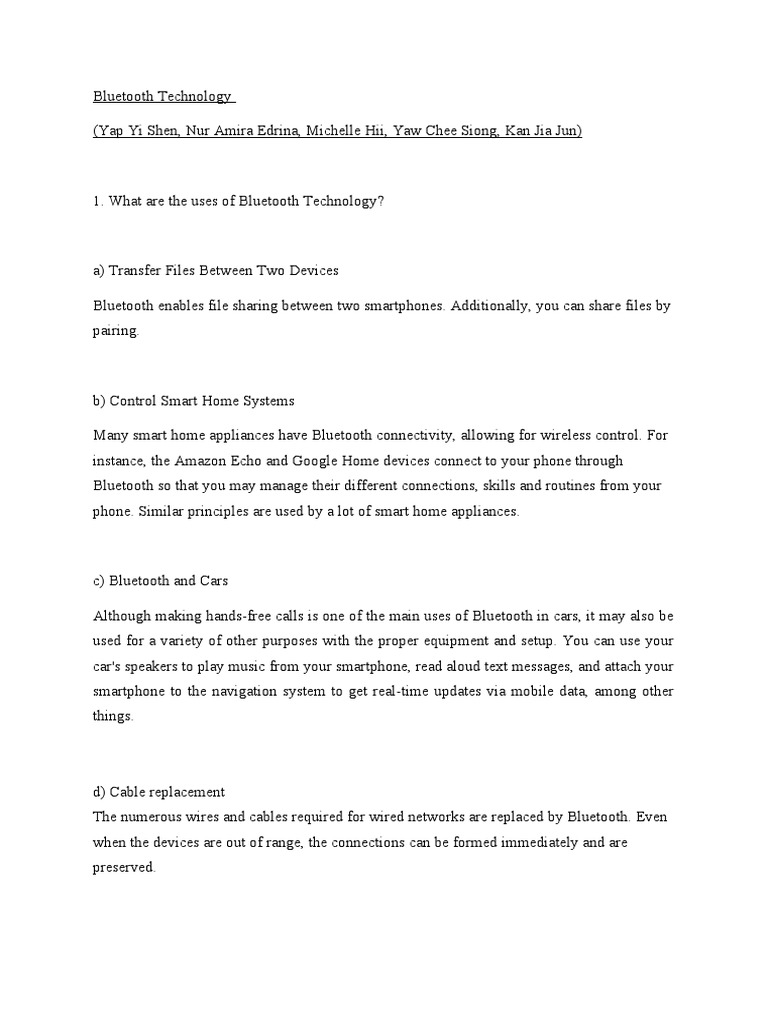 Uses and Insights on Bluetooth Technology | PDF | Bluetooth | Headphones