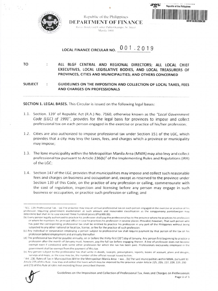 LFC No. 01 2019 Taxability of Professionals 1 | PDF