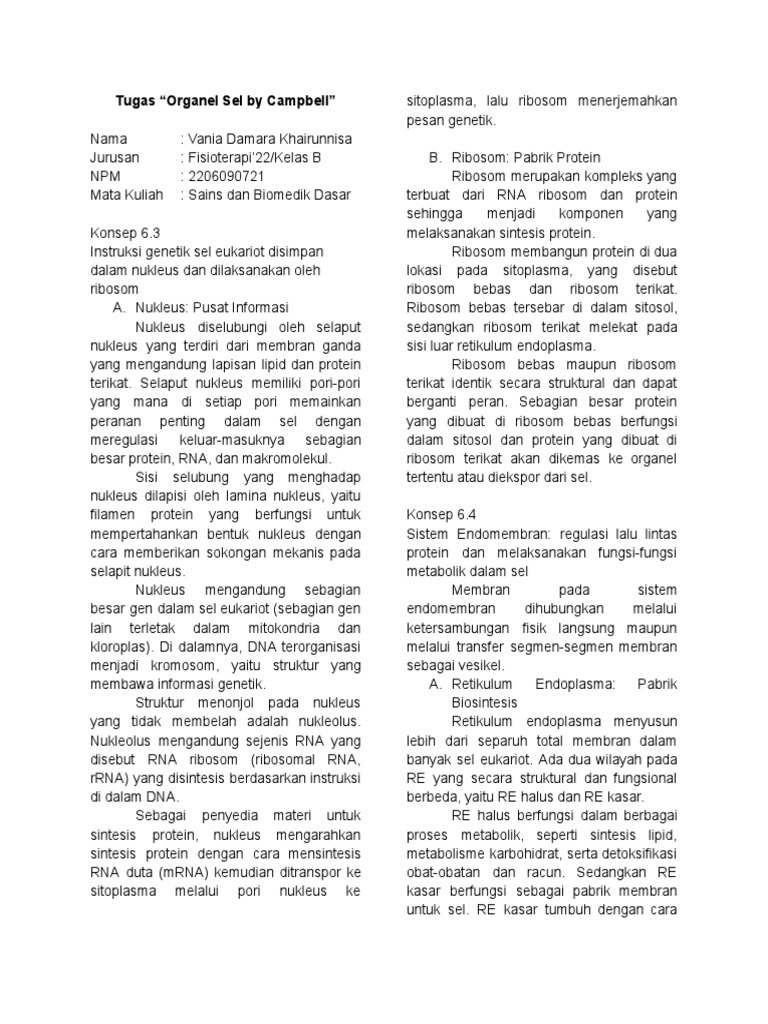 Rangkuman Organel Sel | PDF