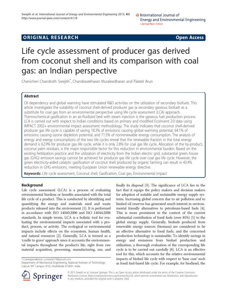 Life Cycle Asssesment of Producer Gas Derived From Coconut Shell and ...