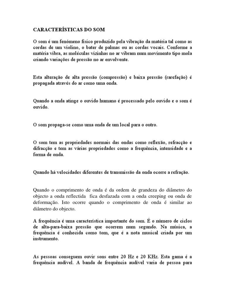 Caracteristicas Do Som | PDF | Som | Ondas