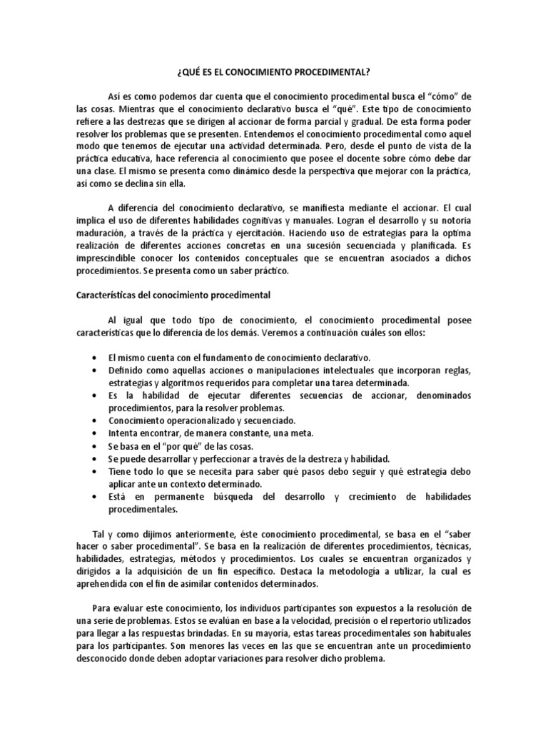 ConocimientoProcedimental | PDF | Conocimiento | Aprendizaje