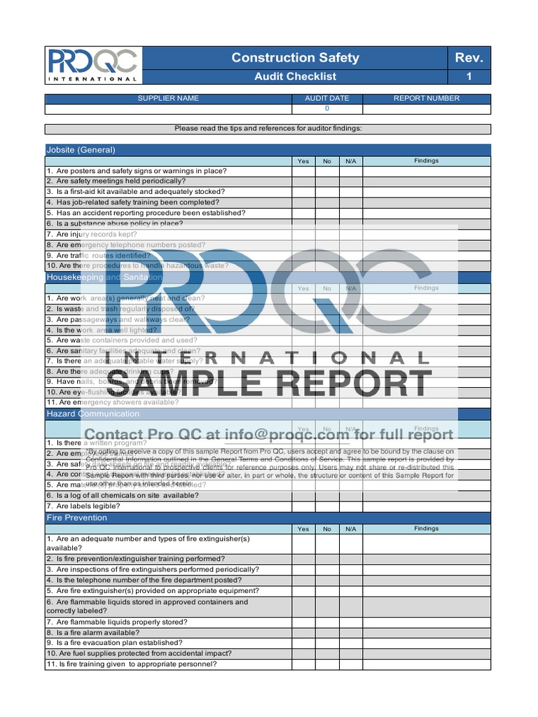 Construction Safety Audit Checklist | PDF | Scaffolding | Fires