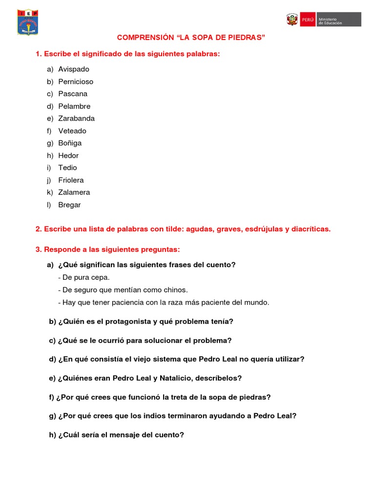 Comprensión La Sopa de Piedras | PDF