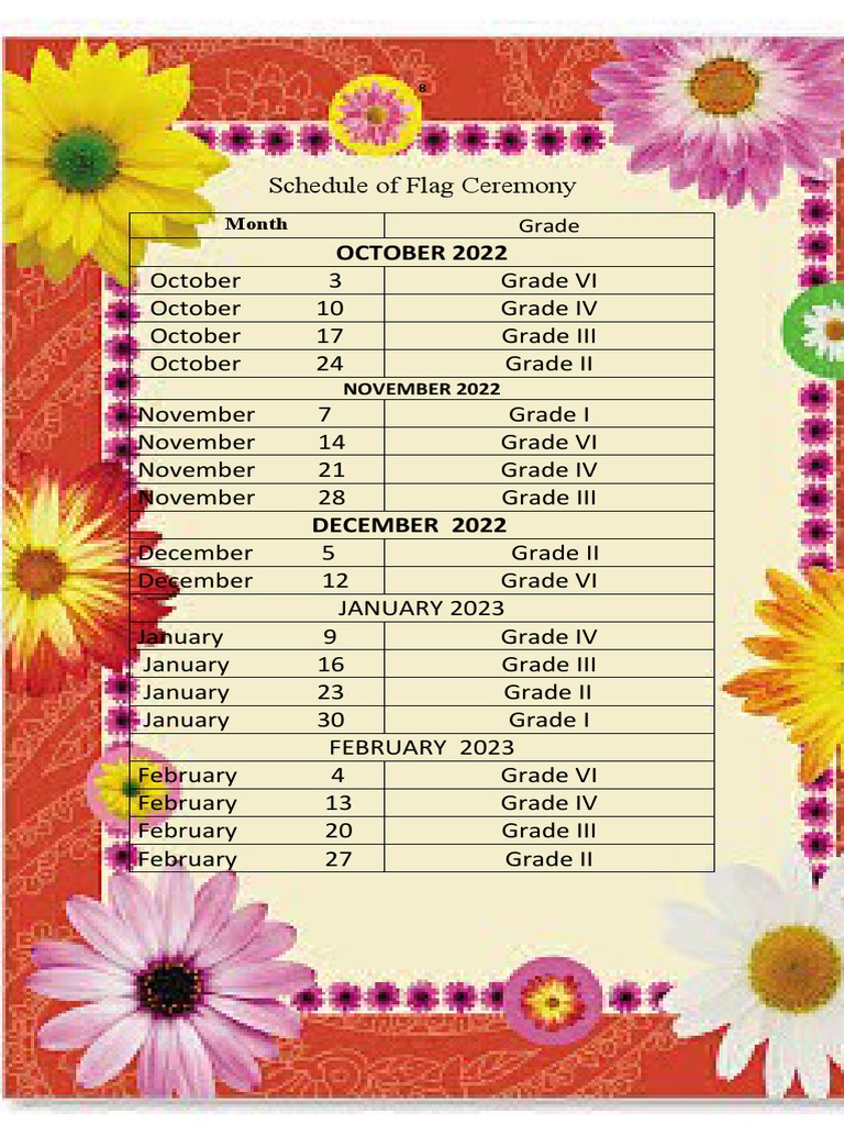 Flag Ceremony Schedule 2022-2023 | PDF