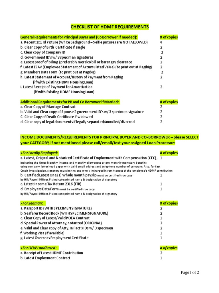HDMF loan checklist | PDF | Loans | Notary Public